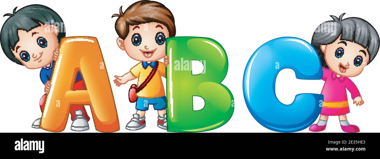 Vector illustration of Little kid holding ABC letter isolated on white ...