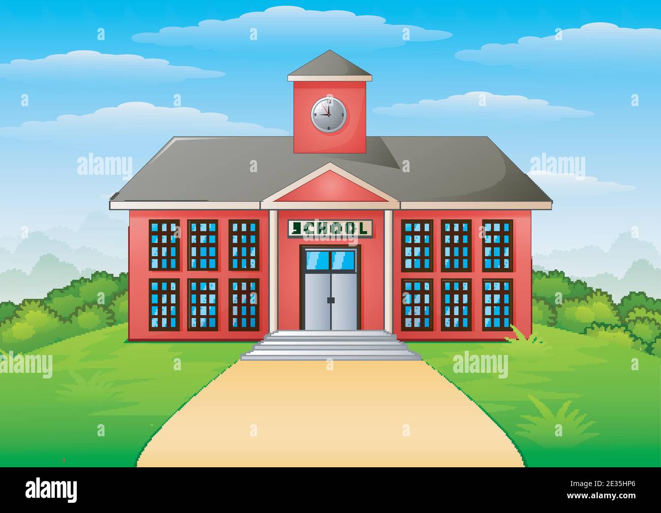 Vector illustration of School building and path Stock Vector Image ...