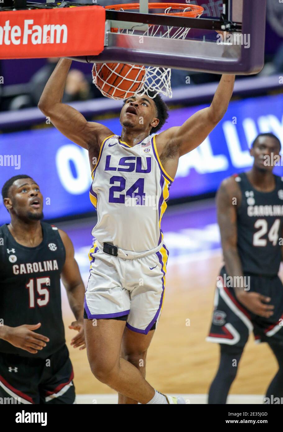 Baton Rouge, LA, USA. 16th Jan, 2021. LSU Guard Cameron Thomas dunks ...