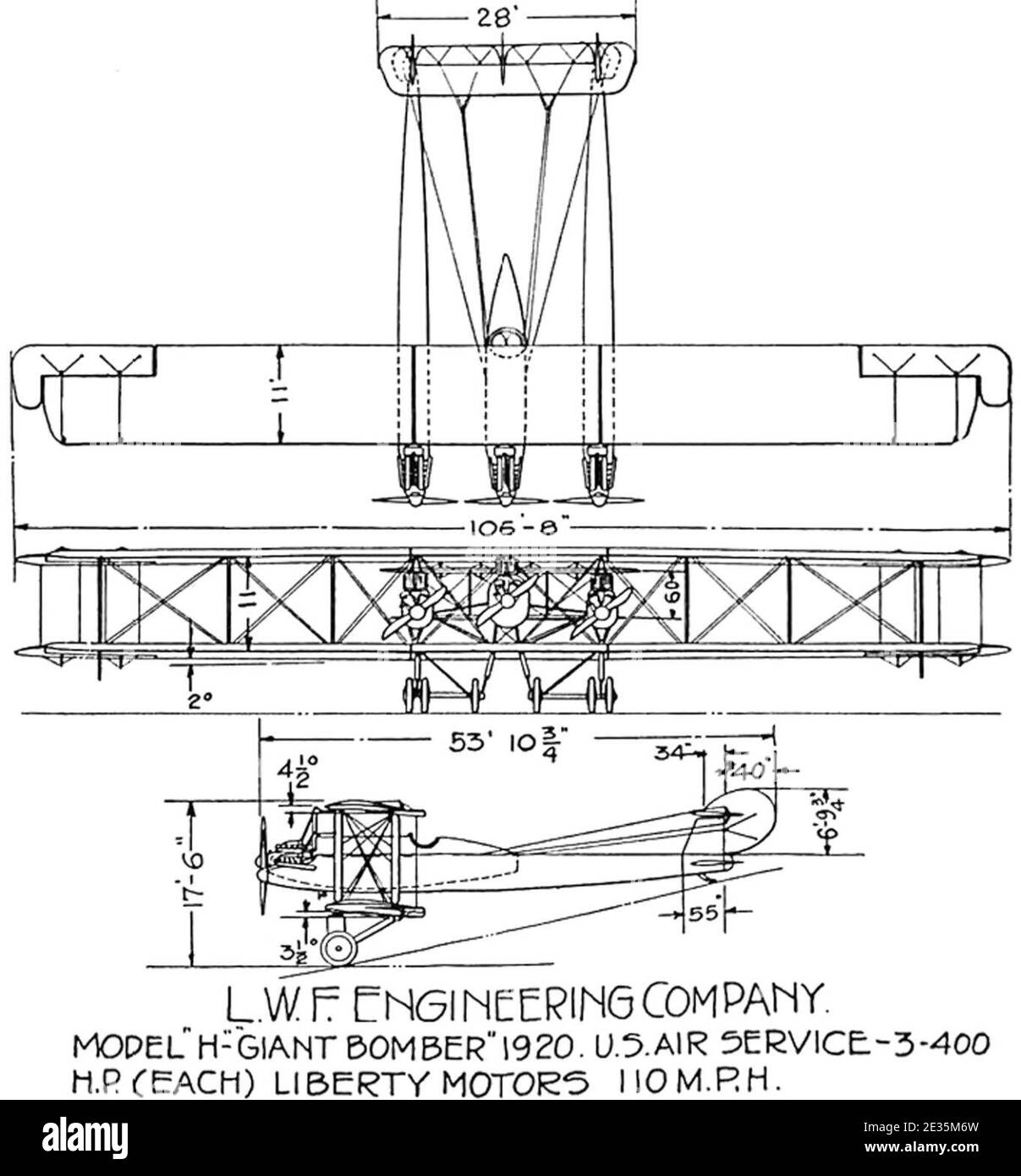 LWF model H Owl 3-view drawing Stock Photo - Alamy
