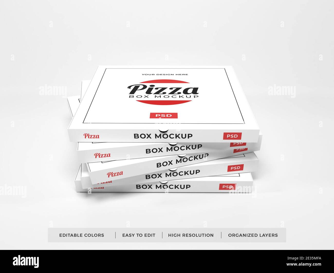 Realistic Pizza Box 3D Illustration Mockup Scene on Isolated Background ...