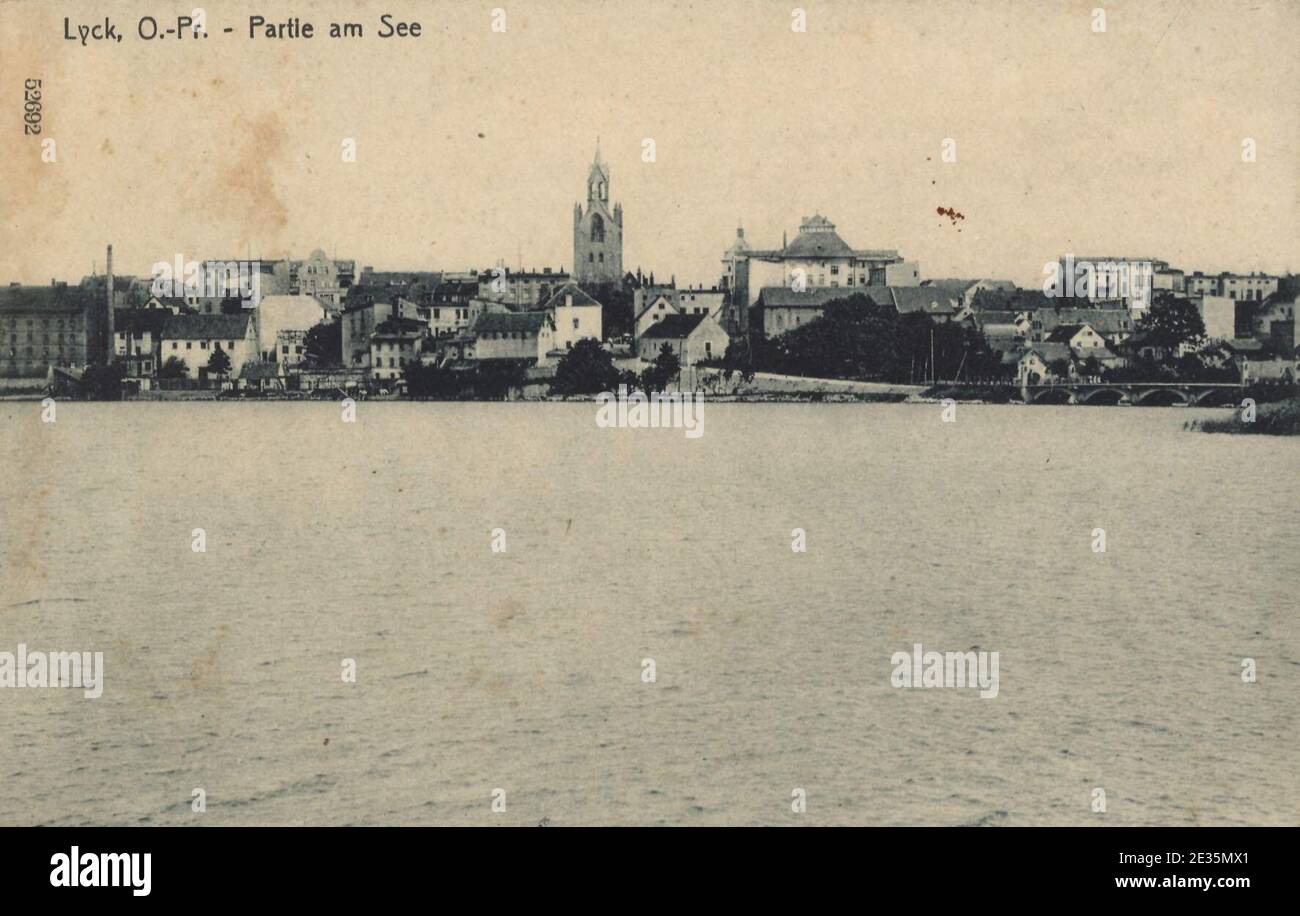 Lyck, Ostpreußen - Stadtansicht mit See Stock Photo - Alamy