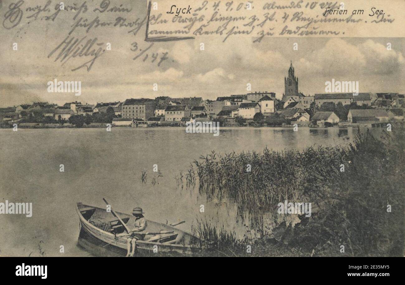 Lyck, Ostpreußen - Stadtansicht mit See (2 Stock Photo - Alamy