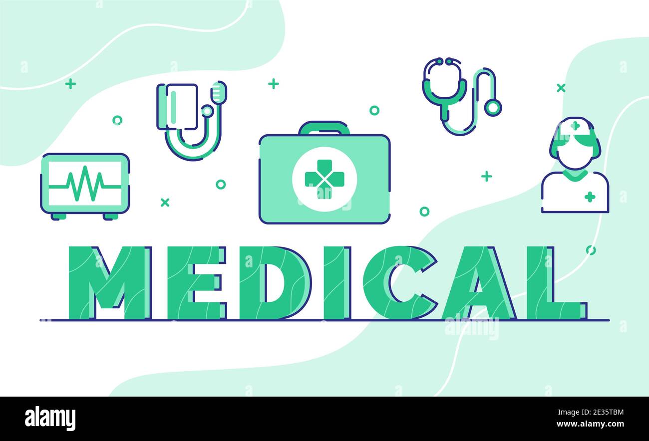 medical typography word art background of suitcase electrocardiogram ...