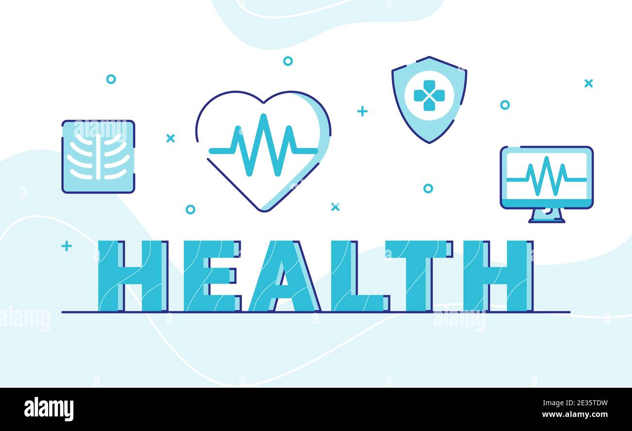 health typography word art background of lung heartbeat shield ...