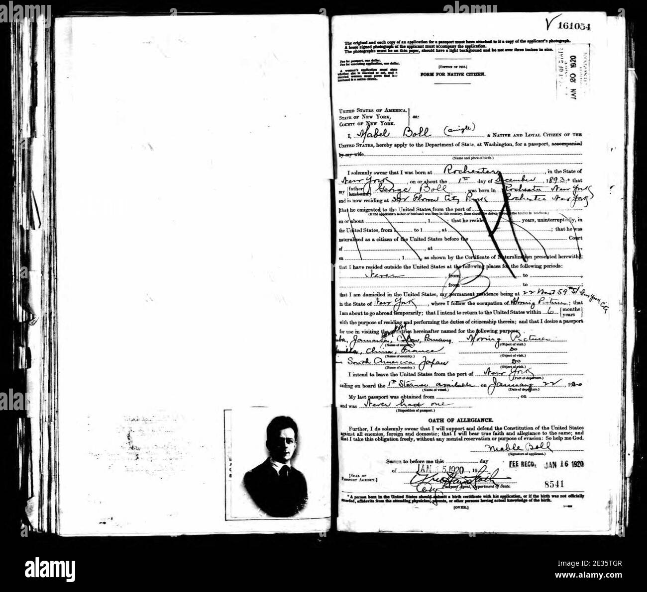 Mabel Boll (1893-1949) passport application from 20 January 1920, page ...