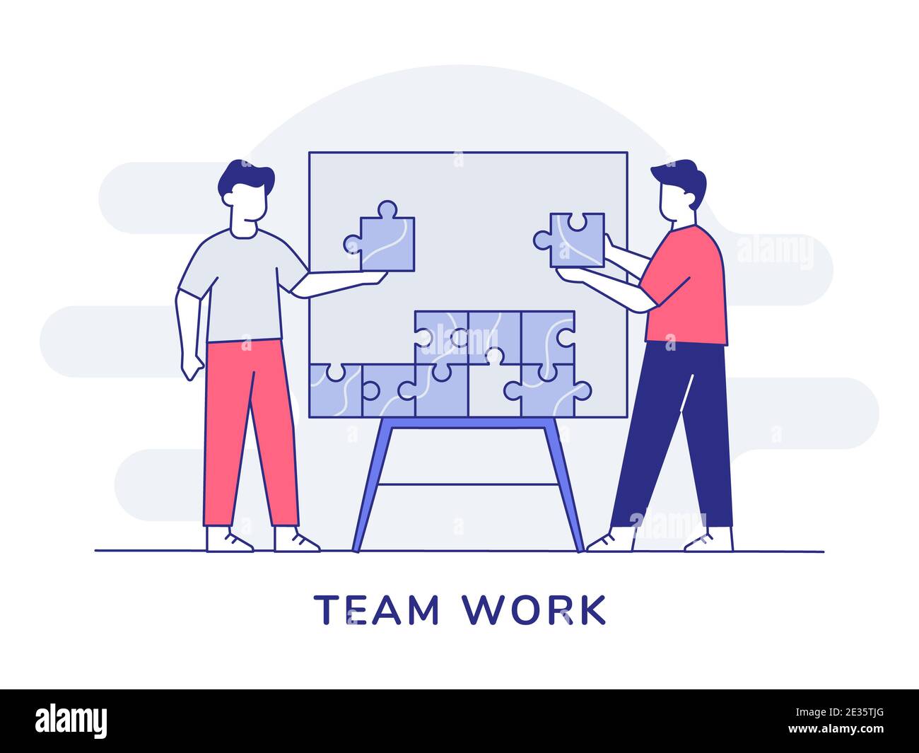 teamwork character people collaboration assembling puzzle piece on ...