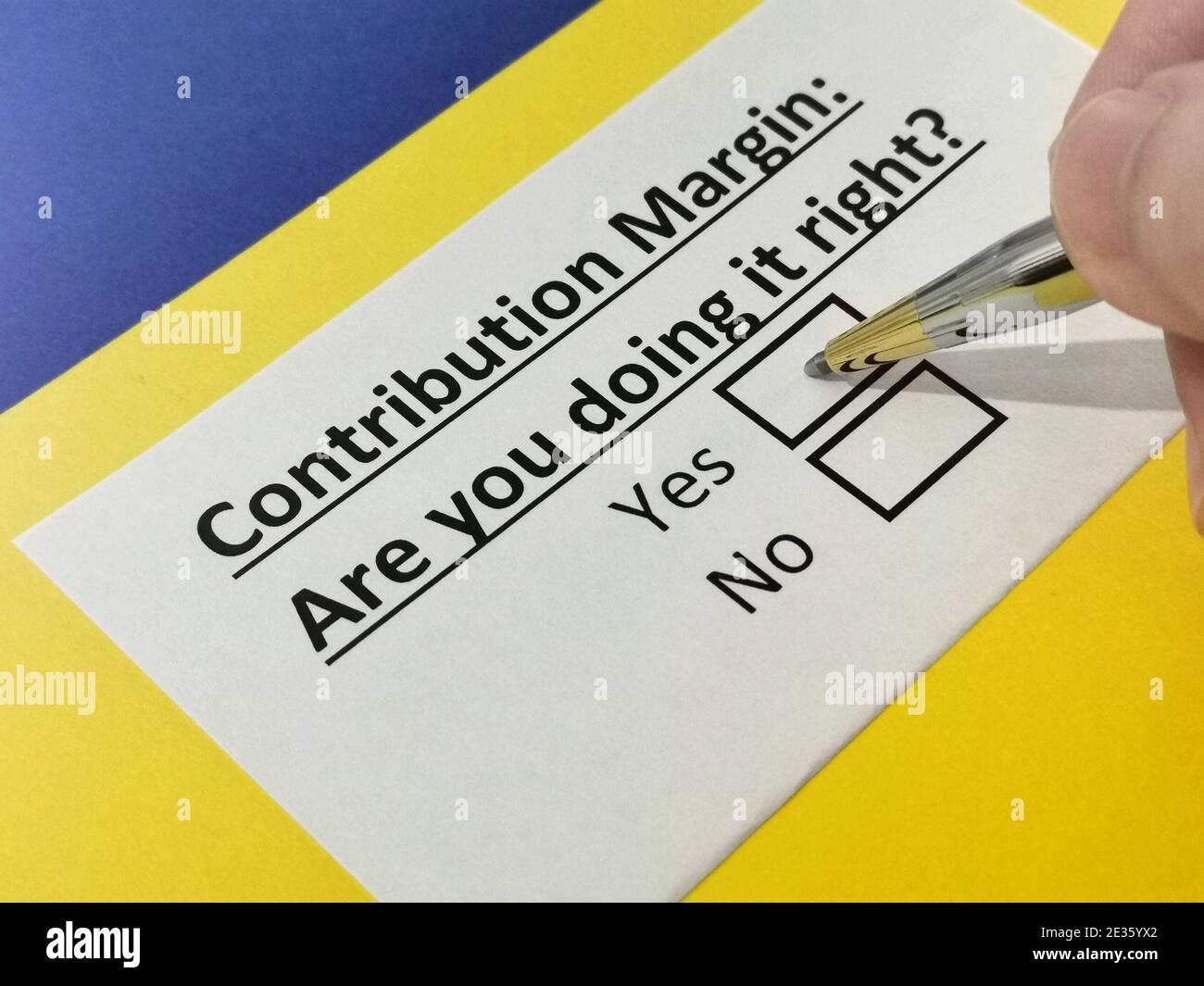 One person is answering question about contribution margin Stock Photo ...