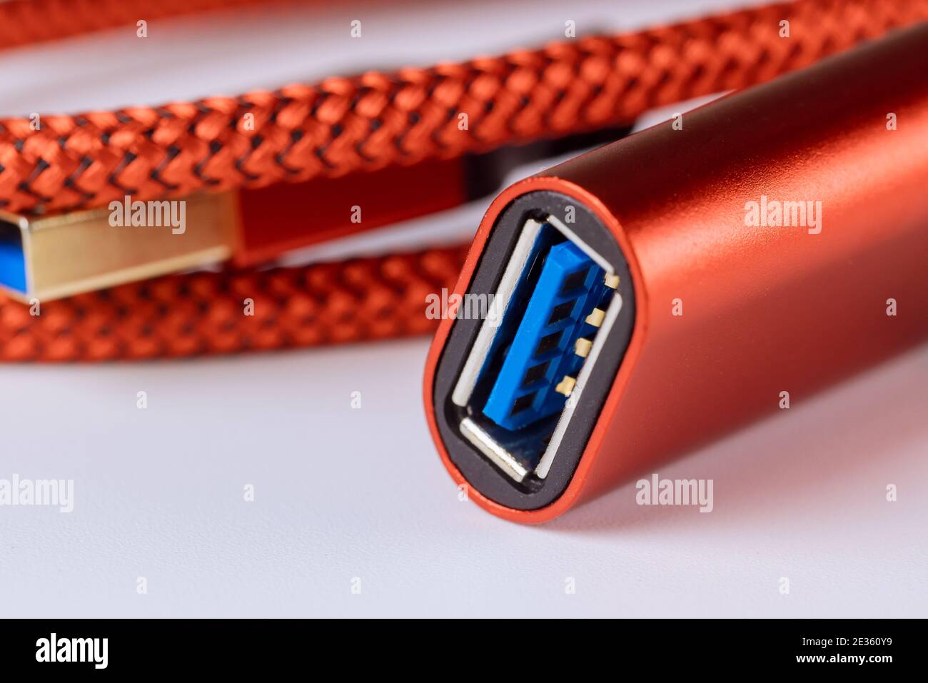 Female connector red cable USB3.0 on isolated white background Stock ...
