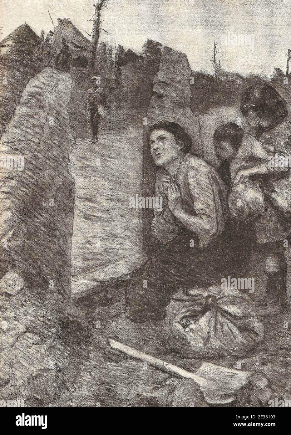 A family made homeless in World War I, trying to live in what is left ...