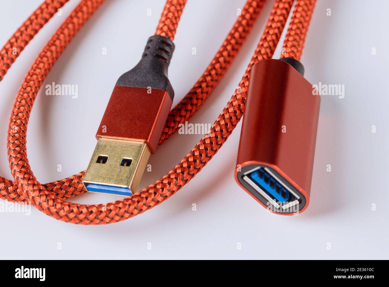 Red cable extension USB3.0 in isolated on white Stock Photo - Alamy