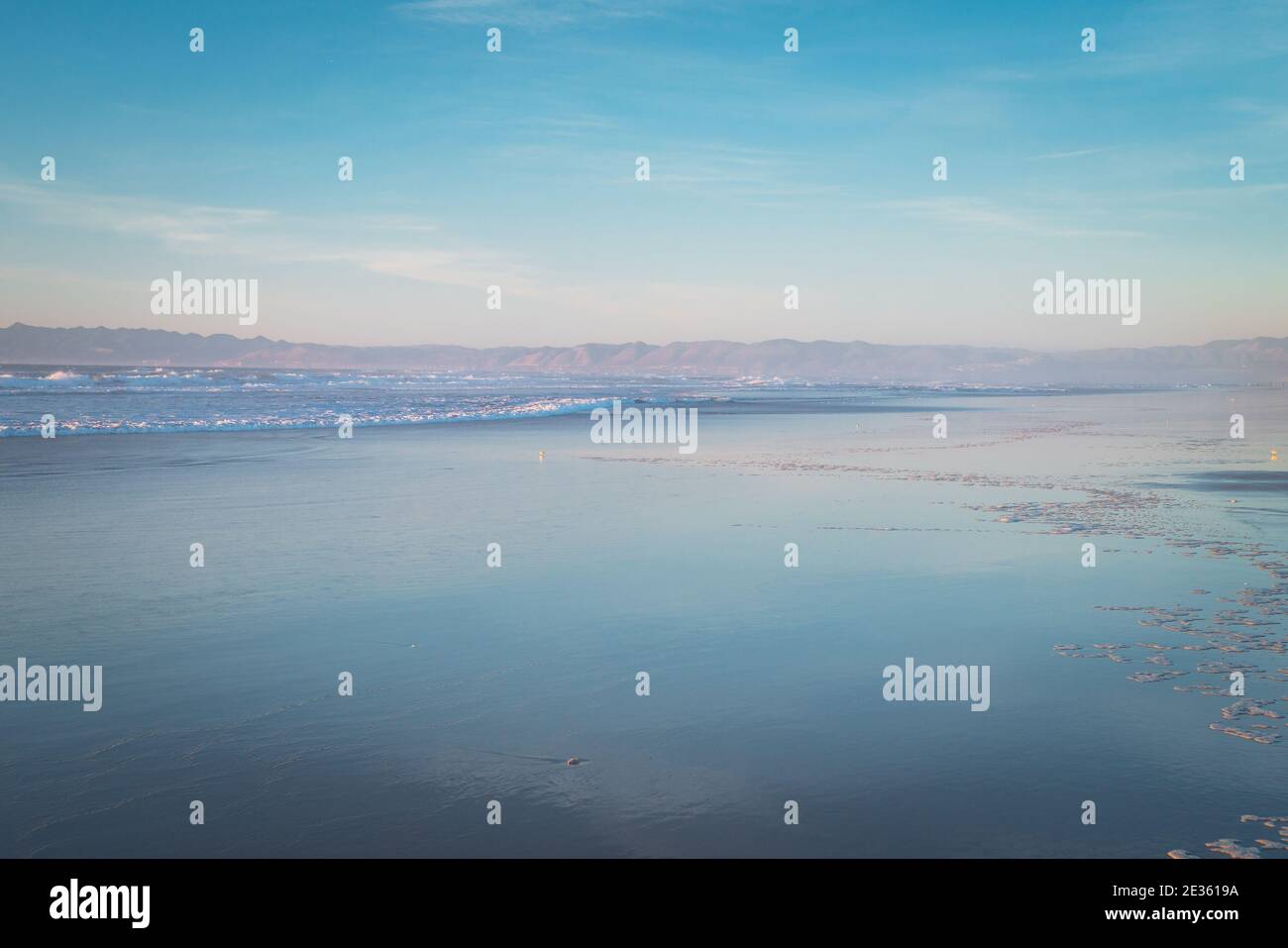 Tranquility scene, beautiful tropical beach sunset in light pink and ...