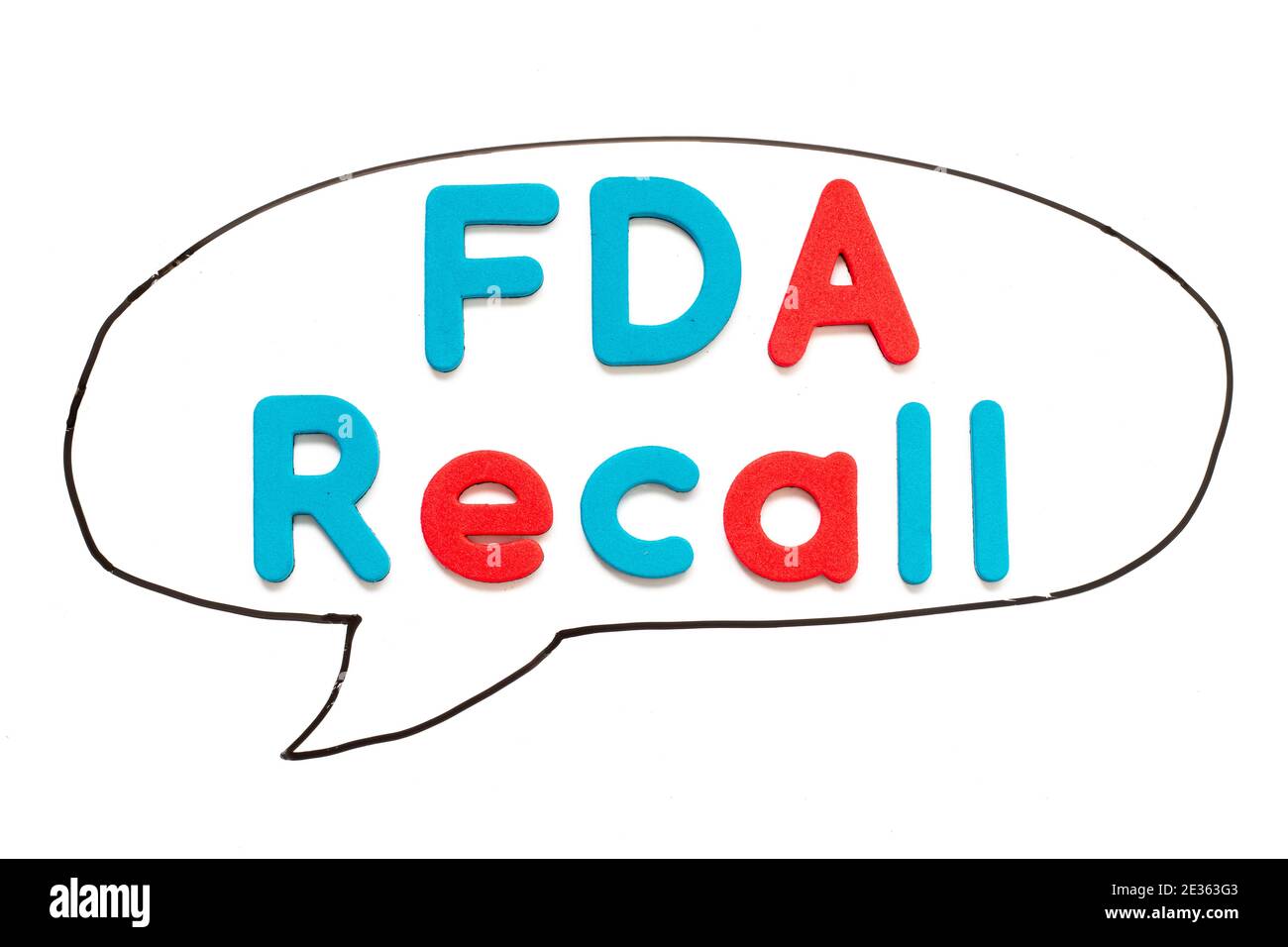Alphabet letter with word FDA recall in black line hand drawing as ...