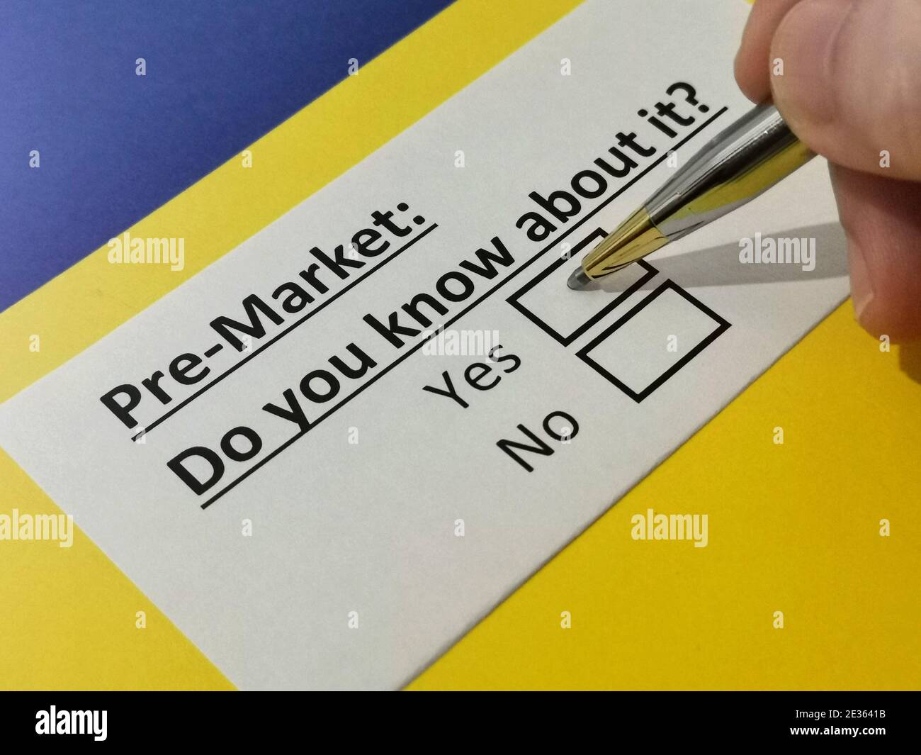 One person is answering question about pre market Stock Photo - Alamy
