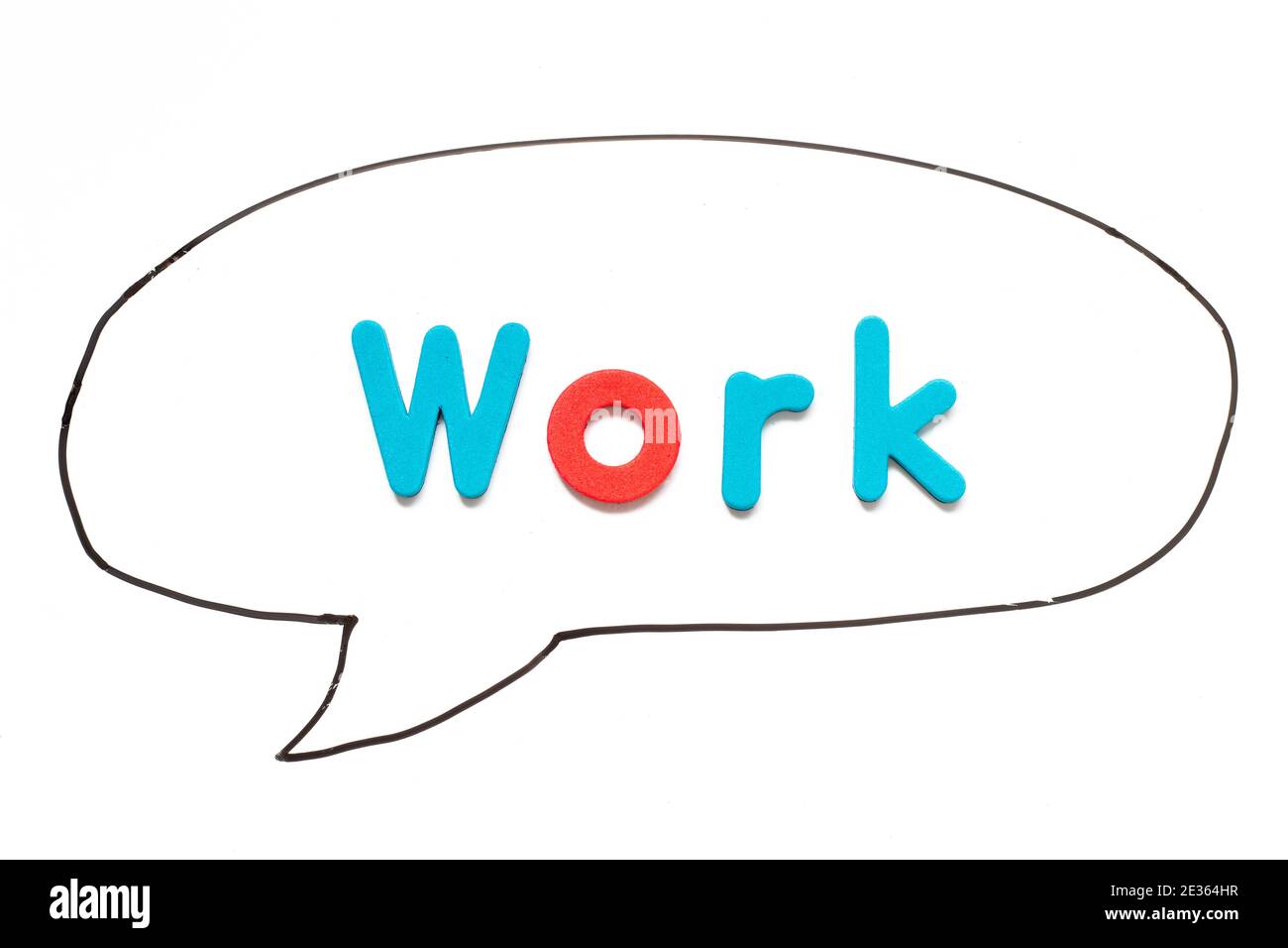 Alphabet letter with word work in black line hand drawing as bubble ...