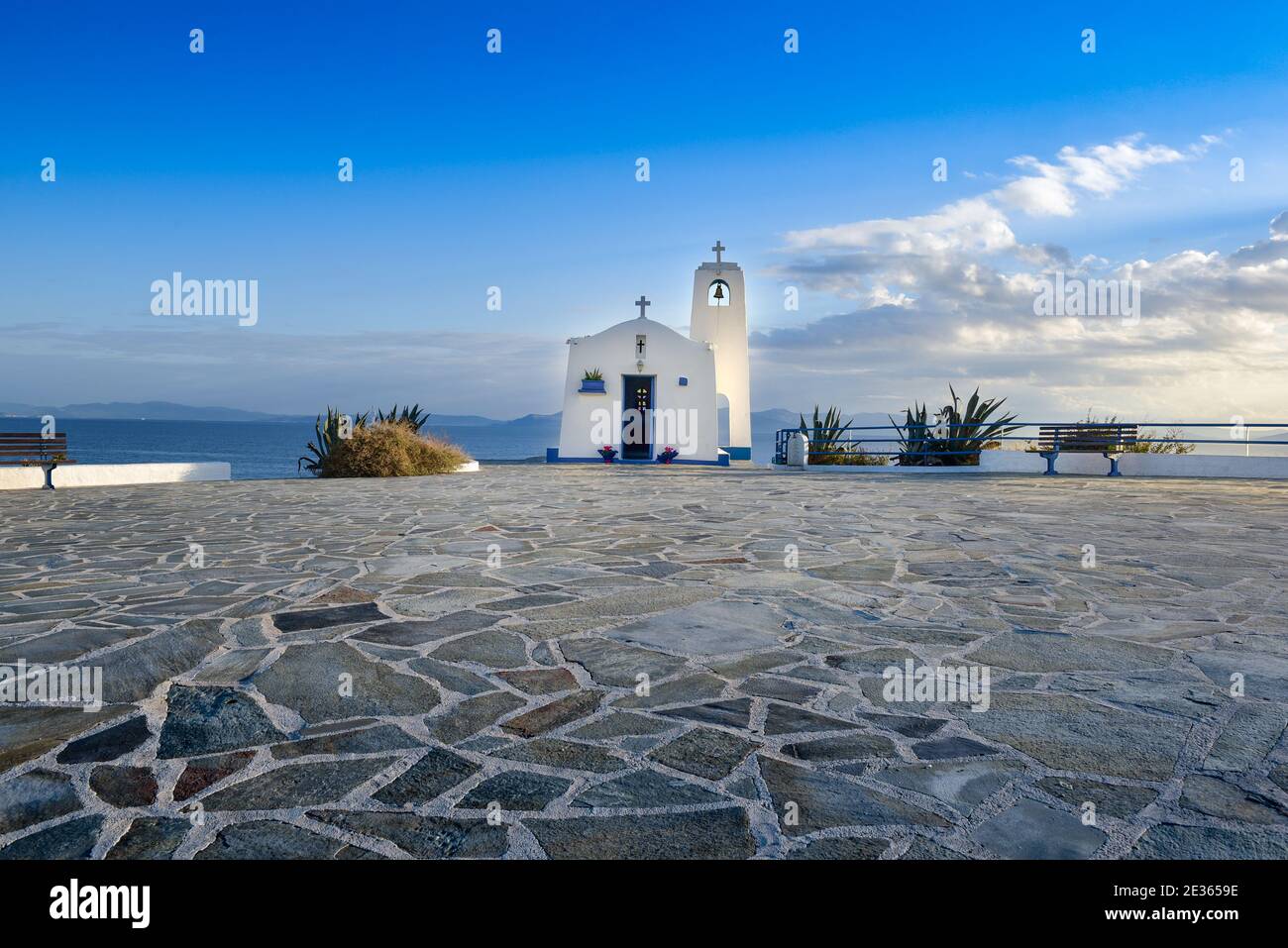 Typical greek place with a white small orthodox chapel dedicated to St ...