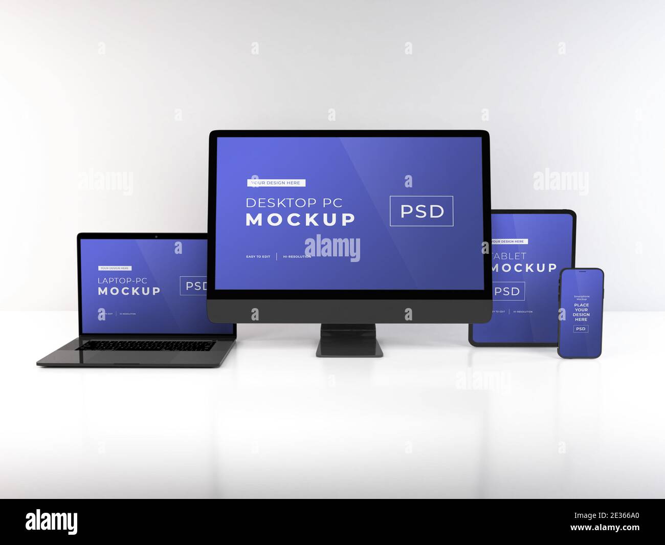 Realistic Mockup of Multiple Responsive Devices 3D Illustration on ...
