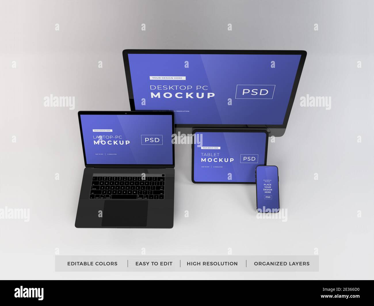 Realistic Mockup of Multiple Responsive Devices 3D Illustration on ...