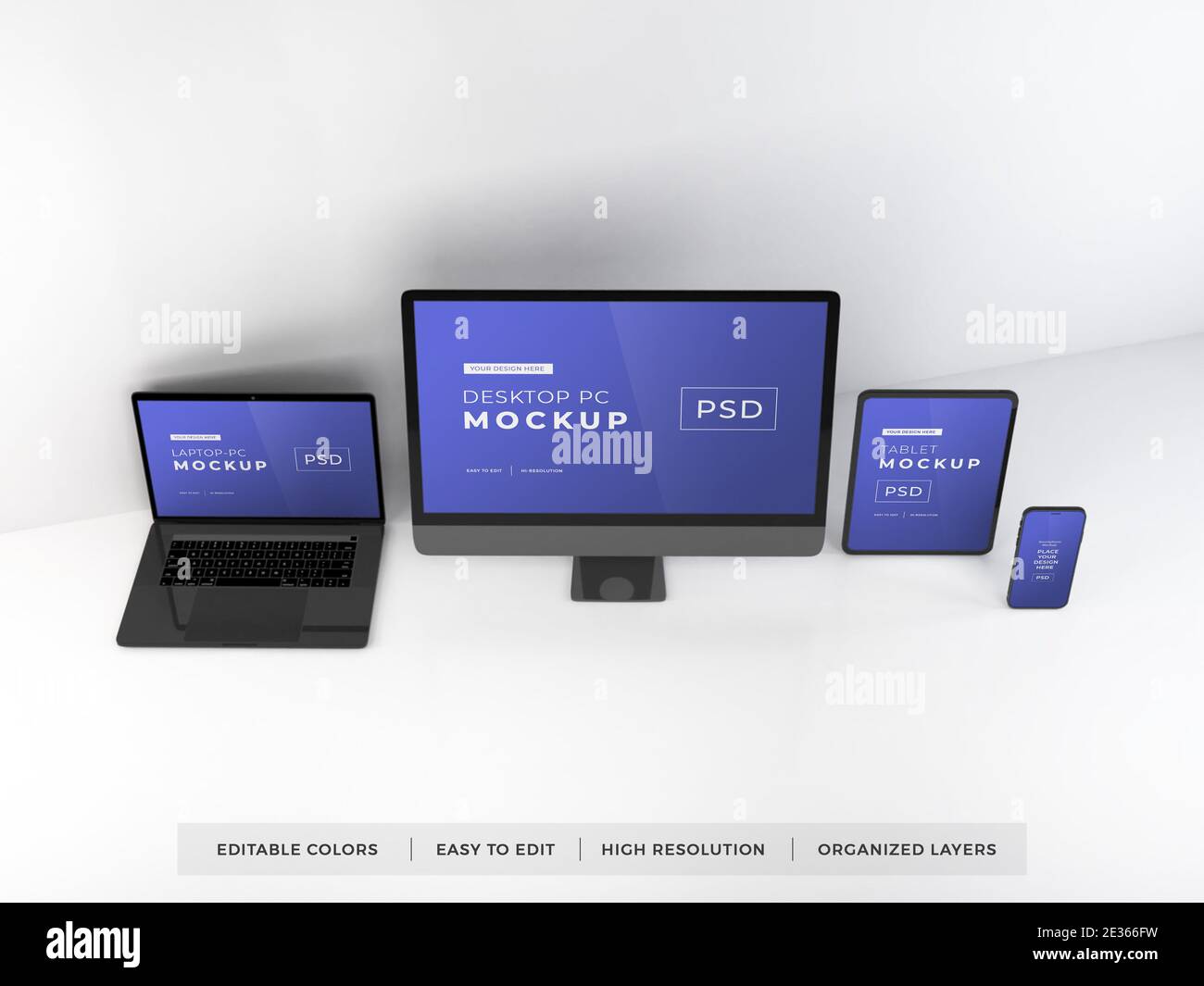 Realistic Mockup of Multiple Responsive Devices 3D Illustration on ...