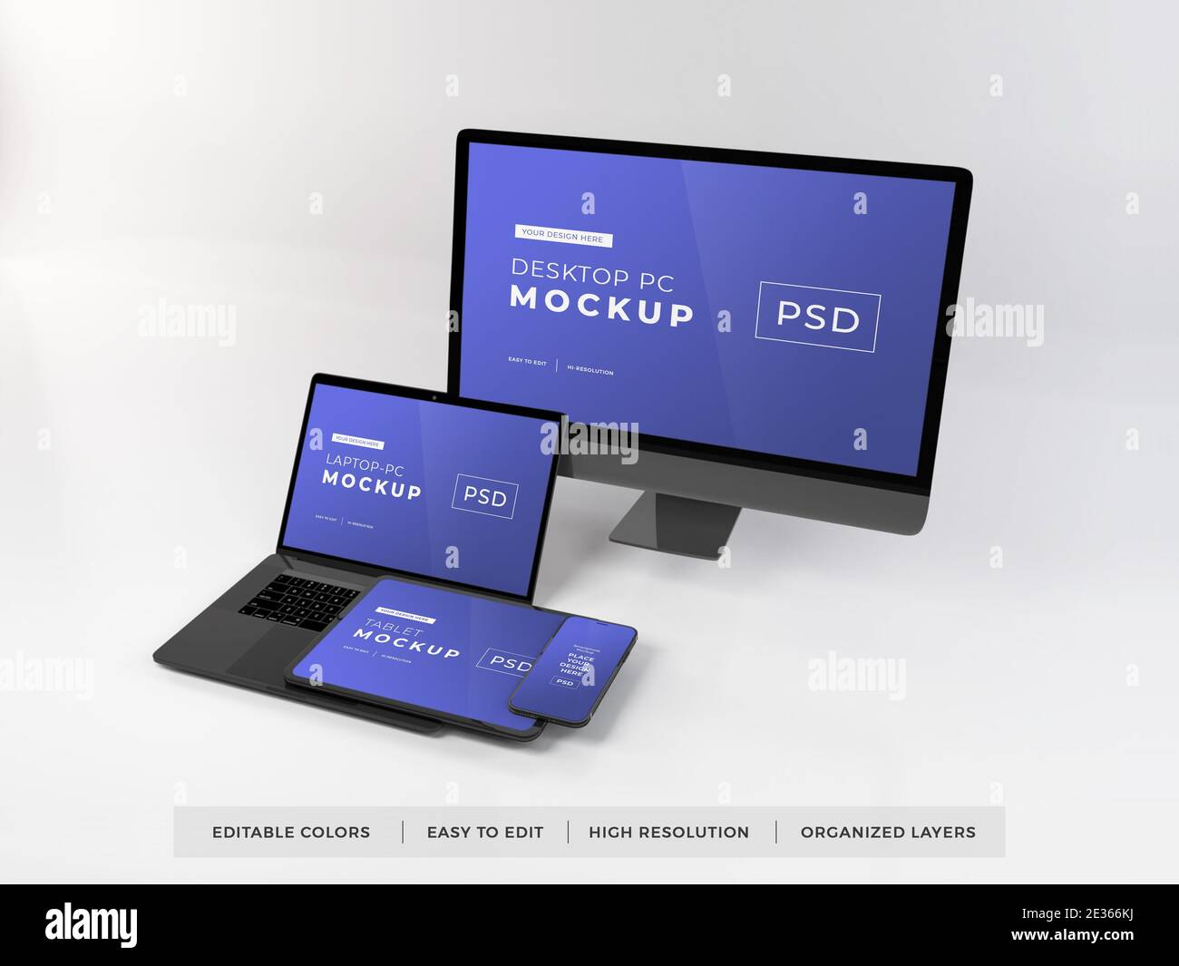 Realistic Mockup of Multiple Responsive Devices 3D Illustration on ...