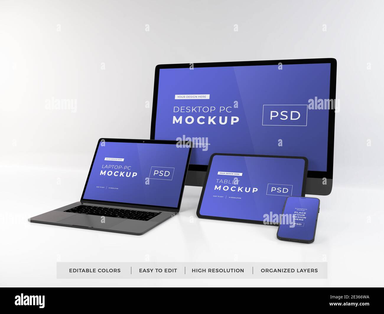 Realistic Mockup of Multiple Responsive Devices 3D Illustration on ...