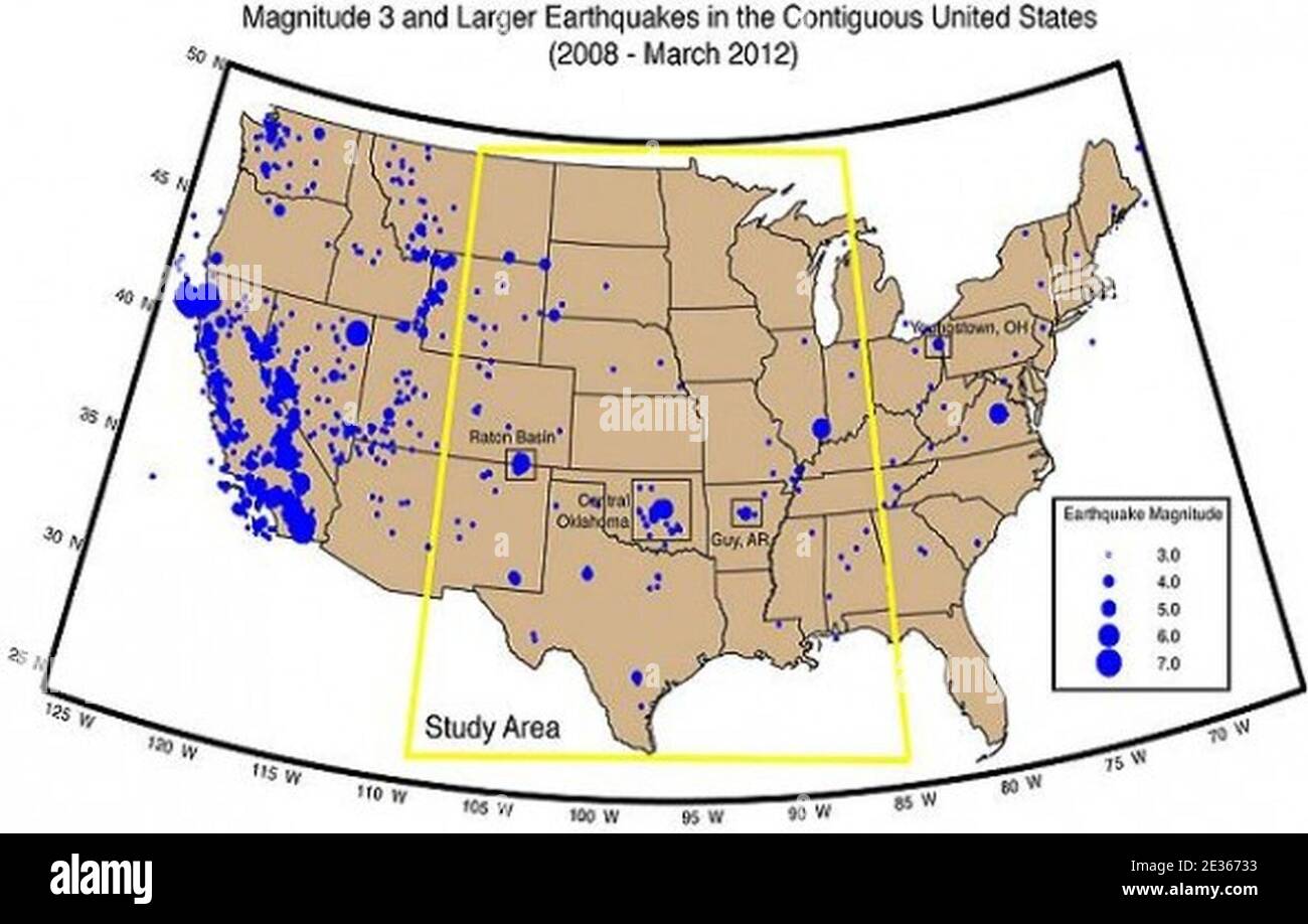 Magnitude 3 or higher earthquakes in the U.S. (2008-2012 Stock Photo ...