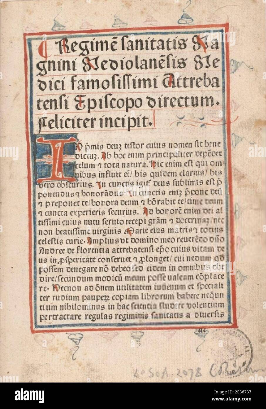 Magninus Mediolanensis, Regimen 1482 title page Stock Photo - Alamy