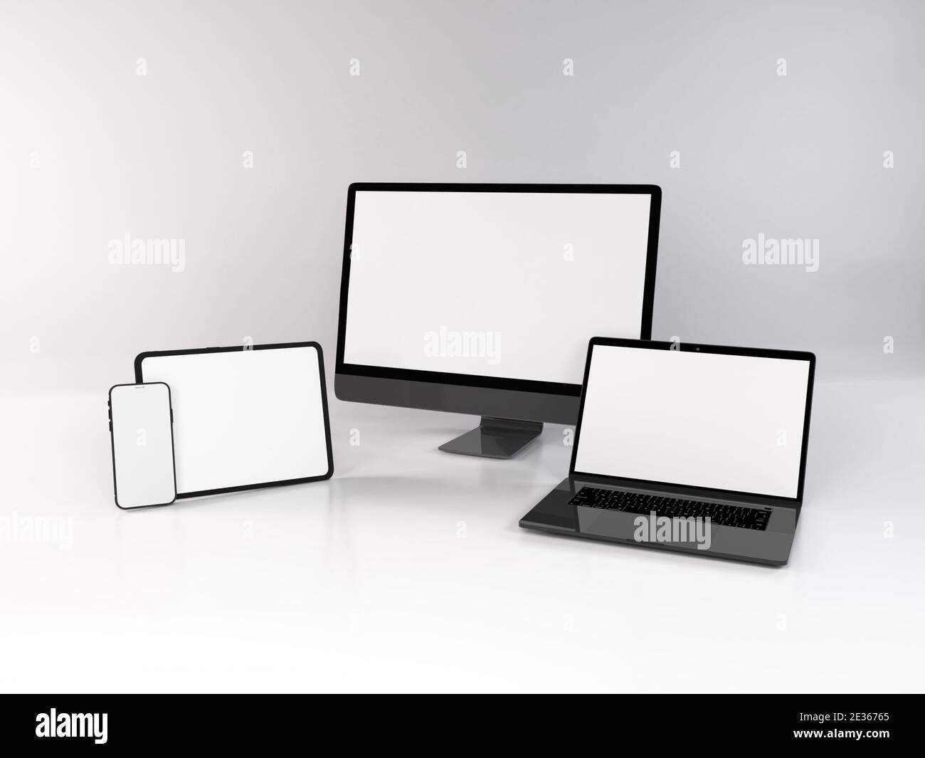 Realistic Mockup of Multiple Responsive Devices 3D Illustration on Isolated Background Stock ...