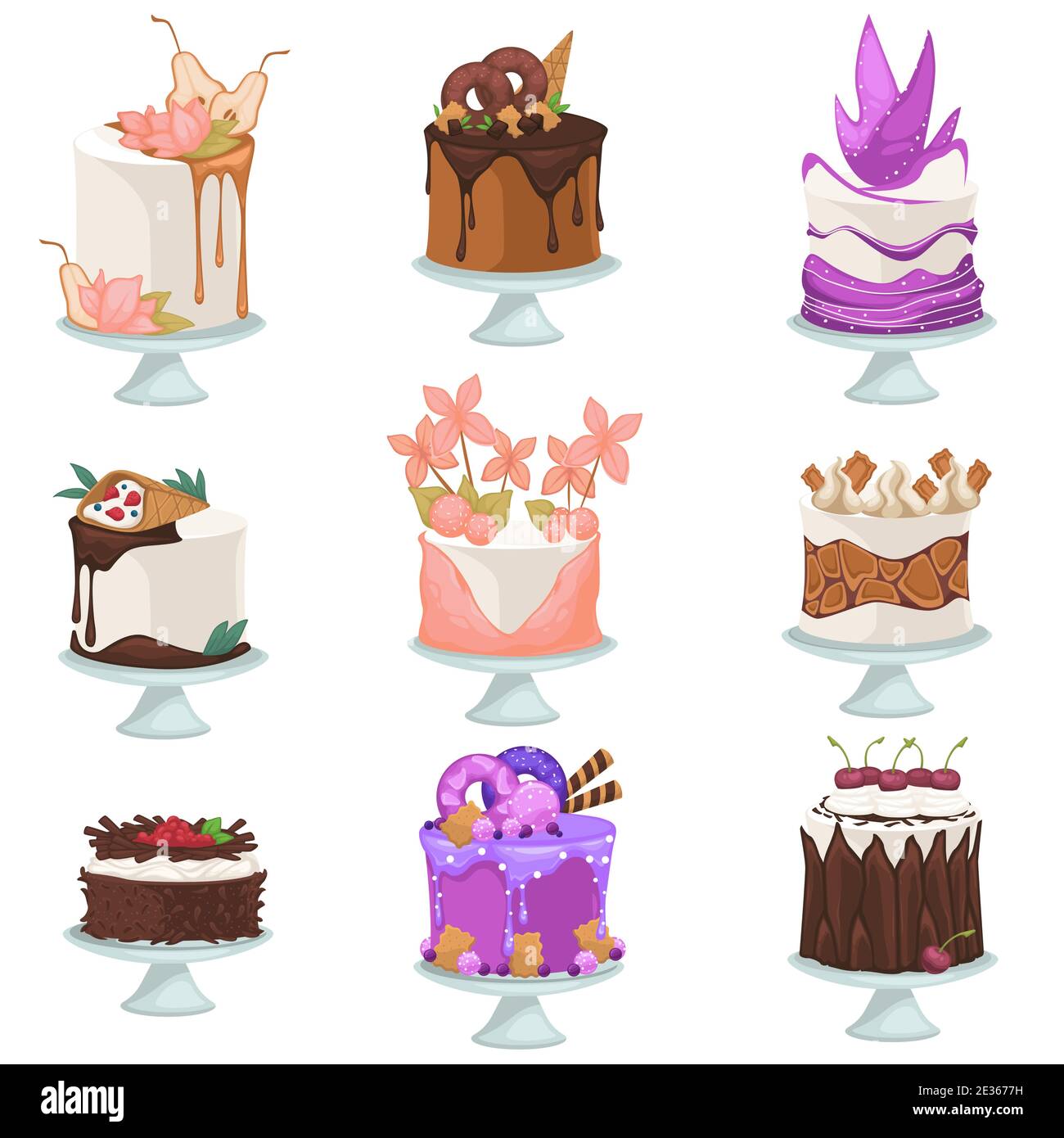Delicious cakes with chocolate topping, bakery Stock Vector Image & Art ...