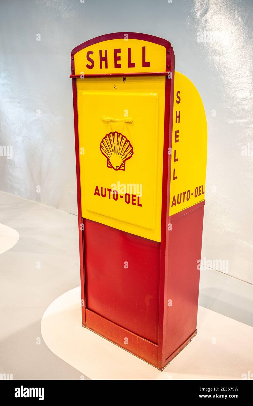 STUTTGART, GERMANY, 2019: An old classic and obsolete Shell Diesel fuel ...