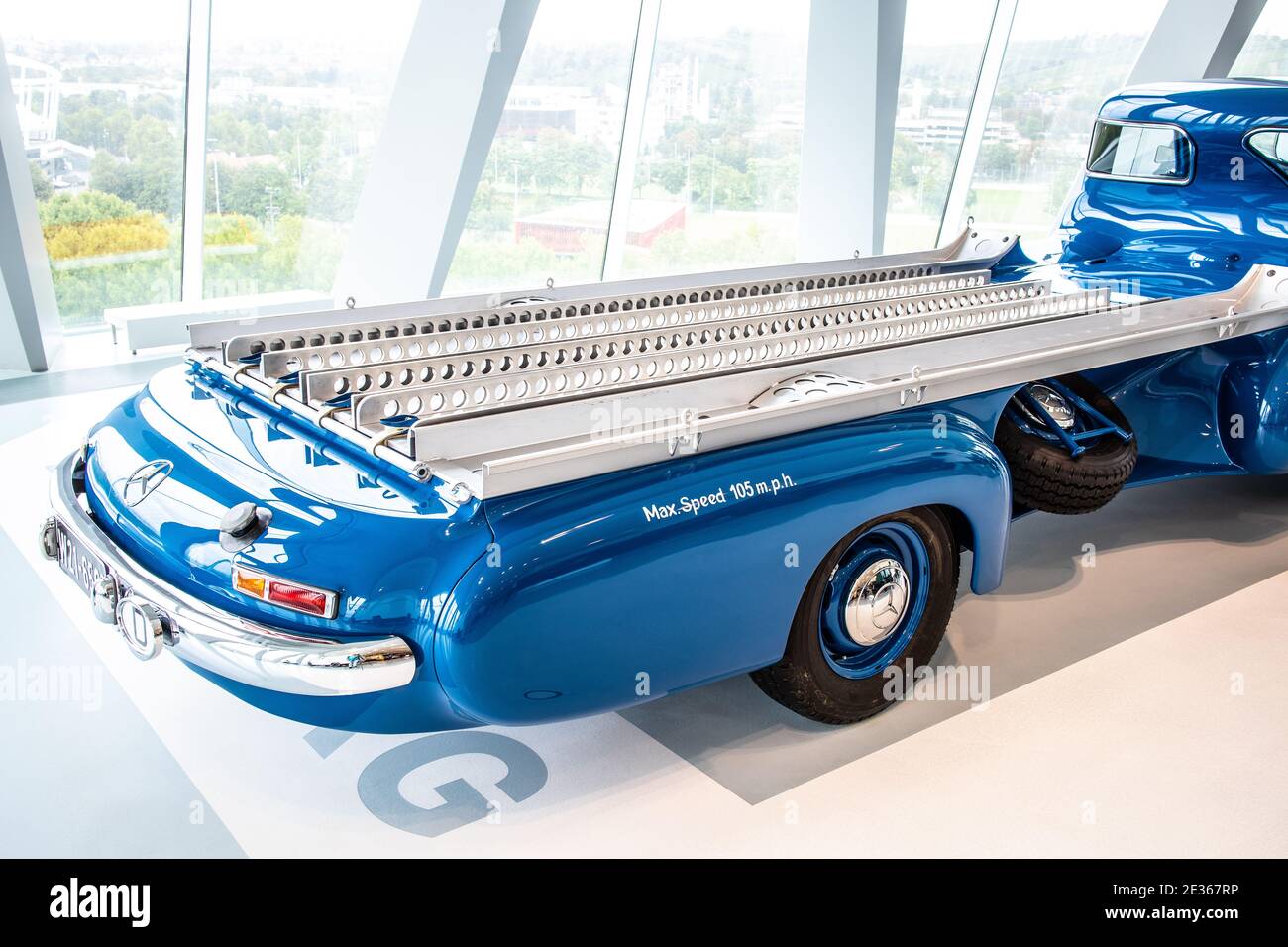 STUTTGART, GERMANY, 2019: 1955 “Blue Wonder” Mercedes-Benz high-speed ...