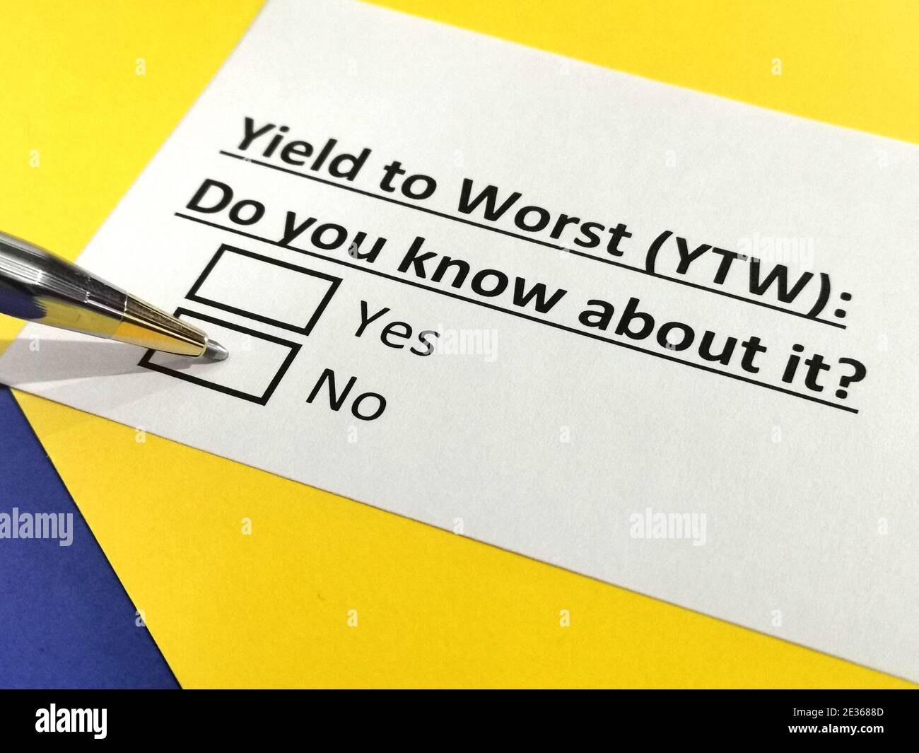 One person is answering question about yield to worst (YTW Stock Photo ...