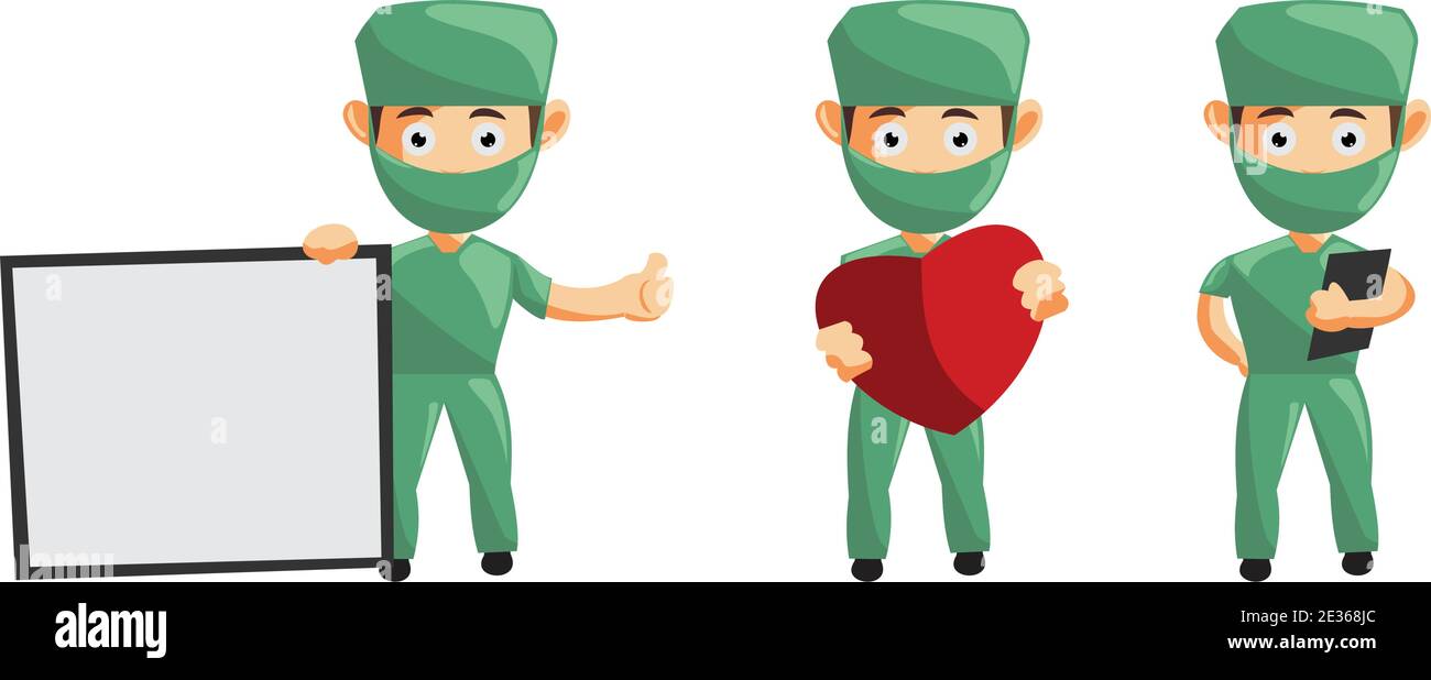 Nurse Man hospital character clothes healthcare mascot Set Stock Vector ...