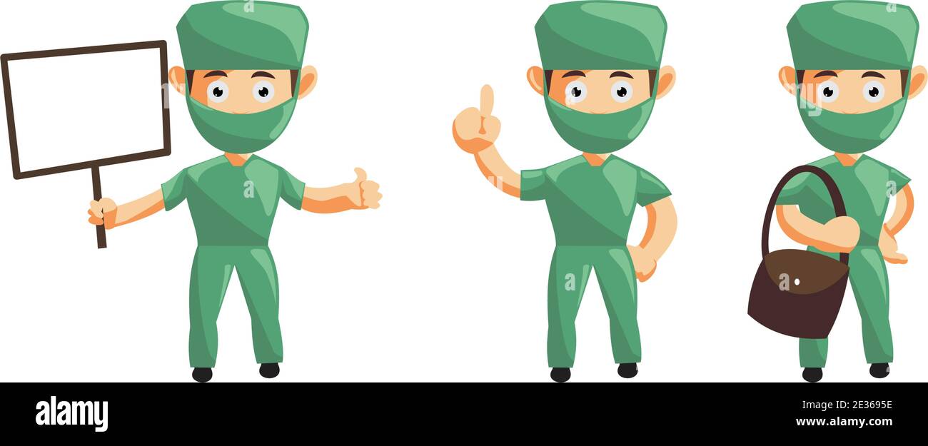 Nurse Man hospital character clothes healthcare mascot Set Stock Vector ...