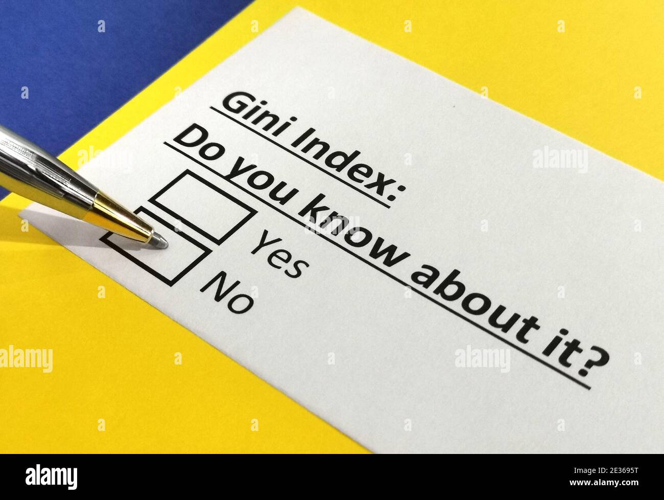 One person is answering question about Gini index Stock Photo - Alamy