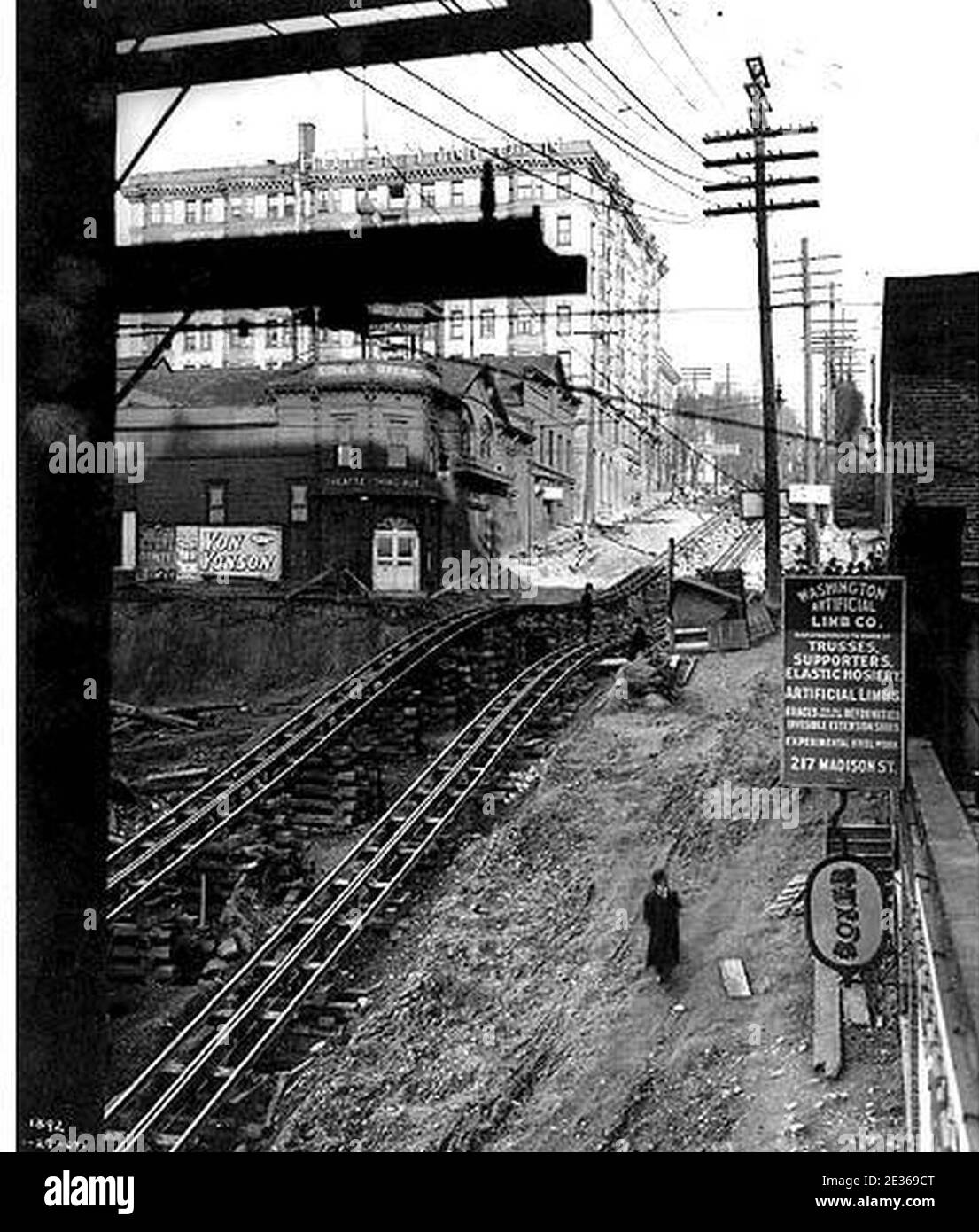 Madison St cable car line of the Seattle Electric Co on wooden cribwork ...