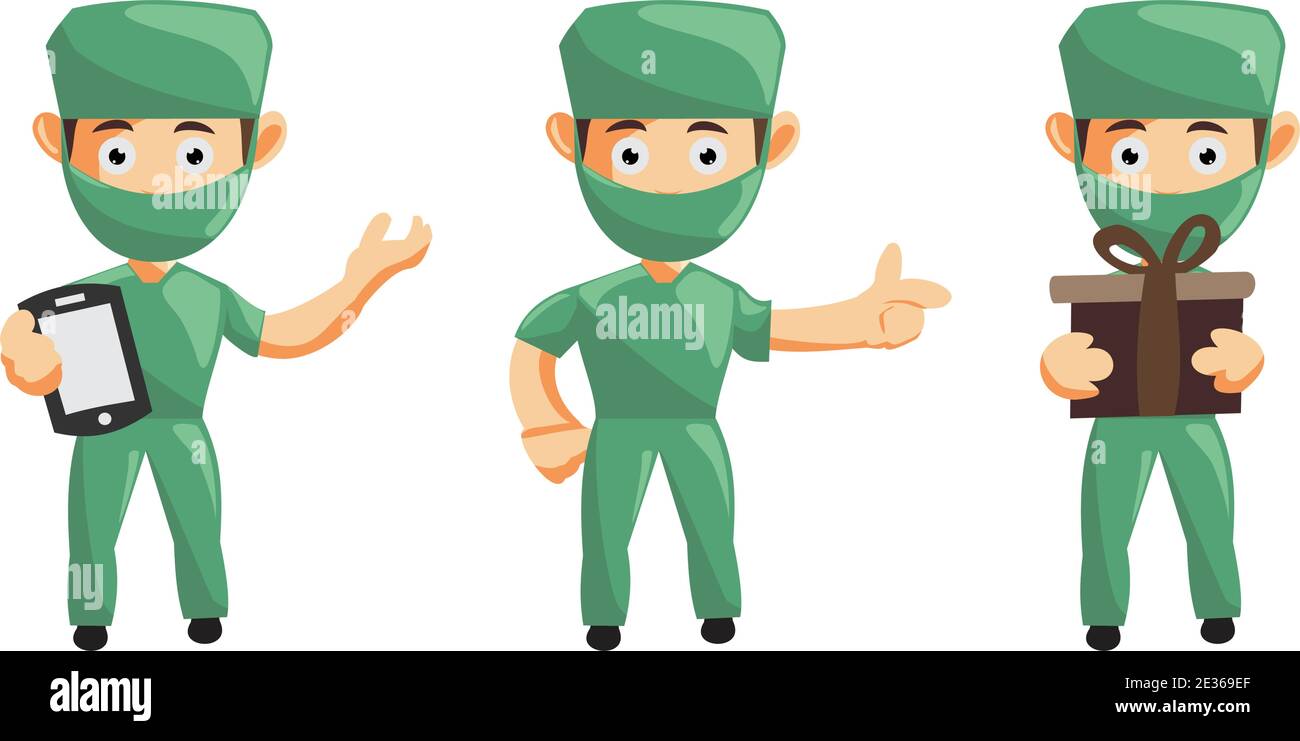 Nurse Man hospital character clothes healthcare mascot Set Stock Vector ...