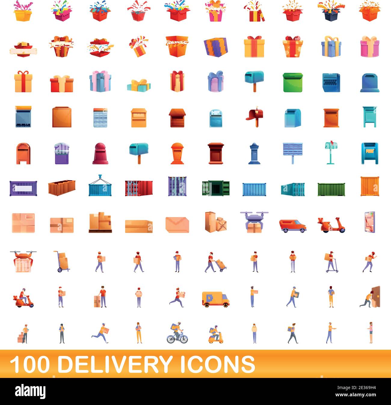 100 delivery icons set. Cartoon illustration of 100 delivery icons ...