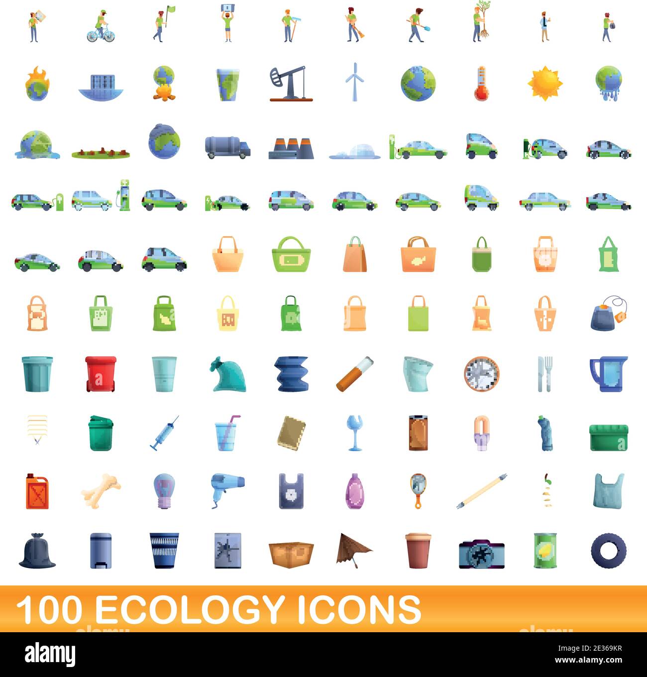 100 ecology icons set. Cartoon illustration of 100 ecology icons vector ...