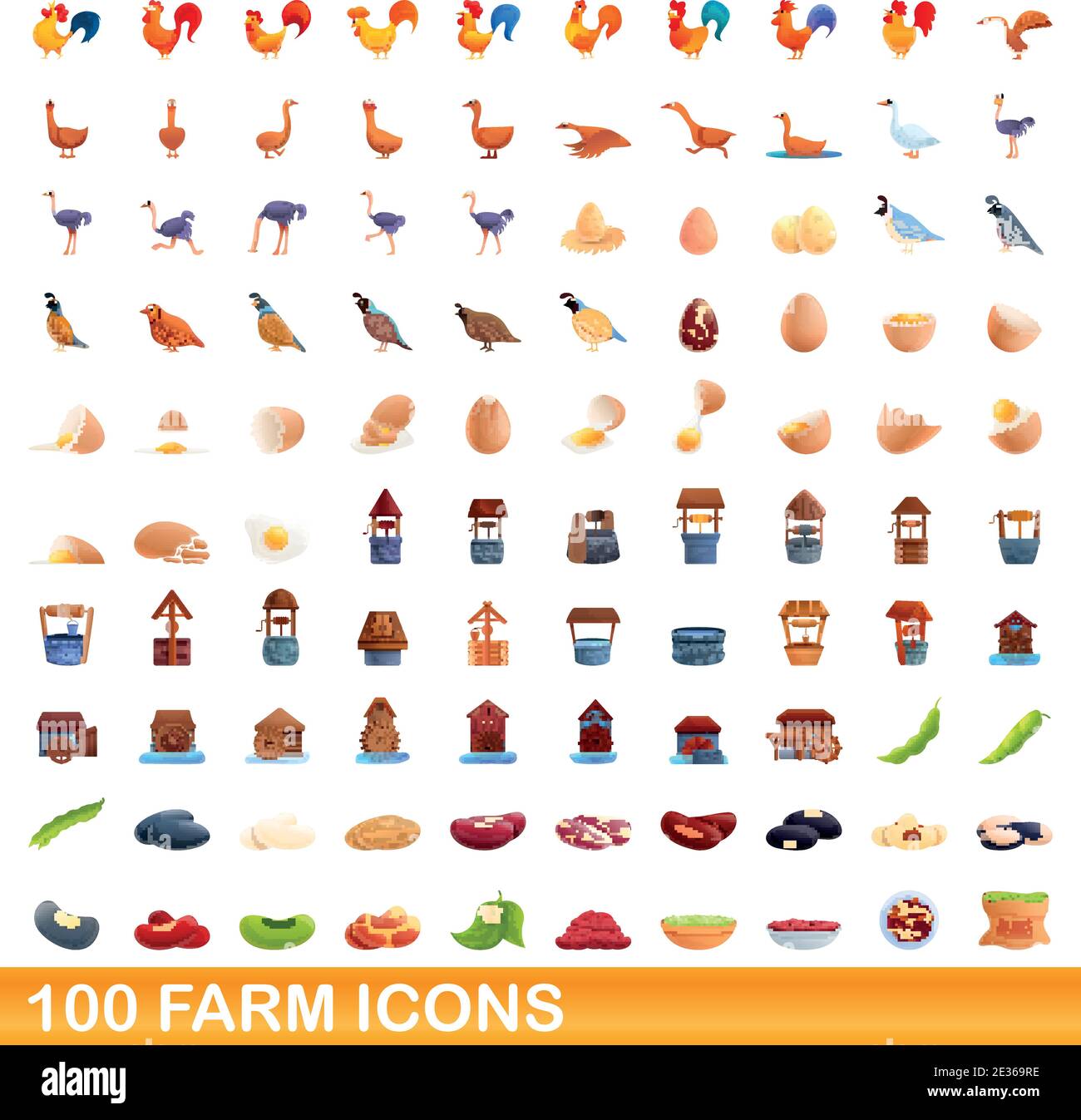 100 farm icons set. Cartoon illustration of 100 farm icons vector set ...