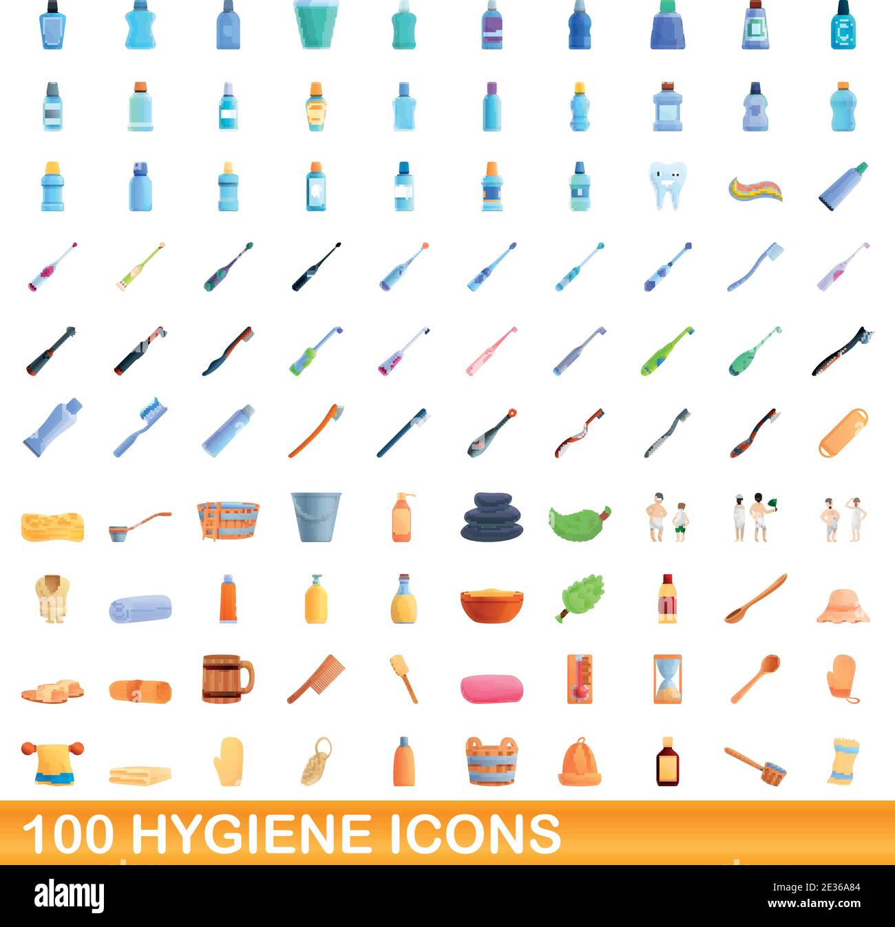 100 hygiene icons set. Cartoon illustration of 100 hygiene icons vector ...