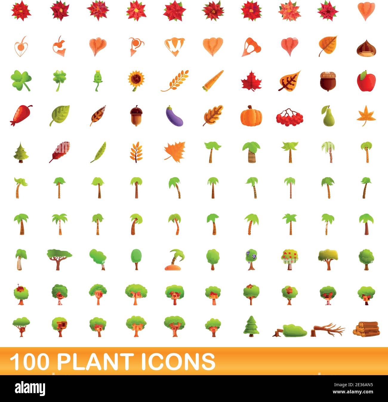 100 plant icons set. Cartoon illustration of 100 plant icons vector set ...