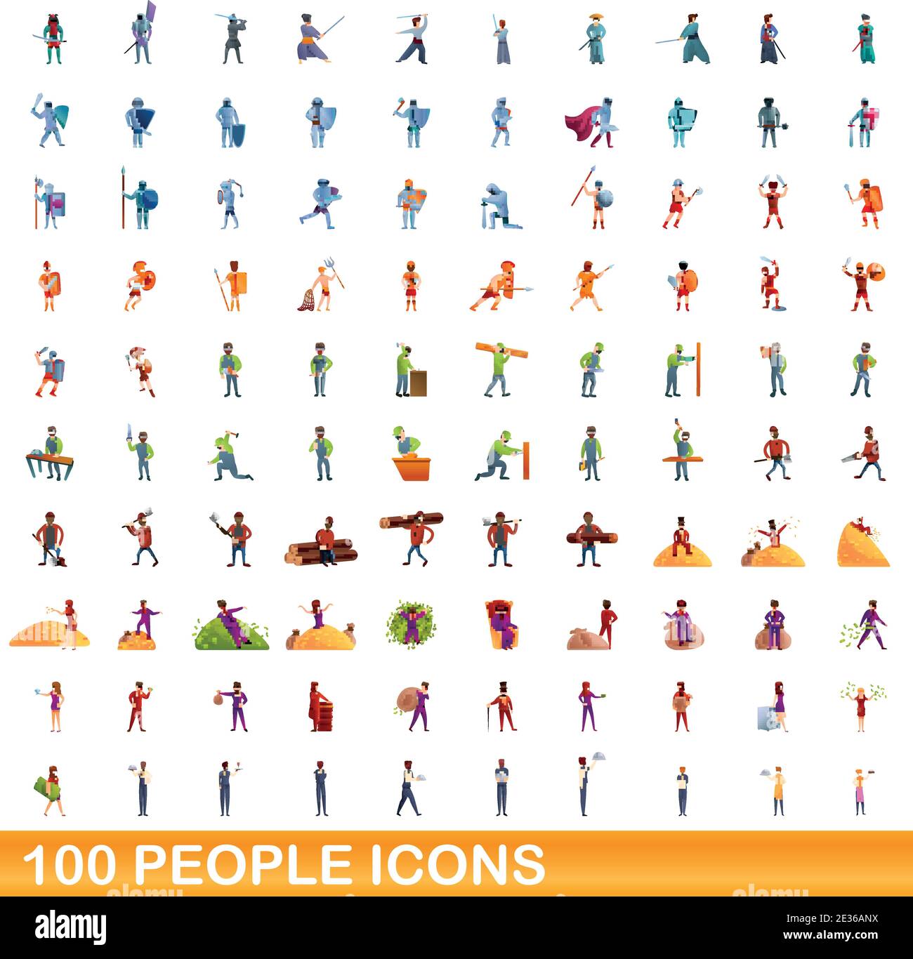100 people icons set. Cartoon illustration of 100 people icons vector ...