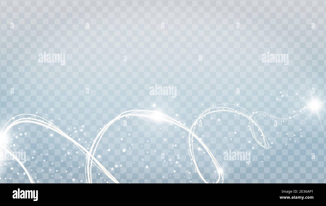 Glowing lights and lines on a transparent background. Airborne particle ...