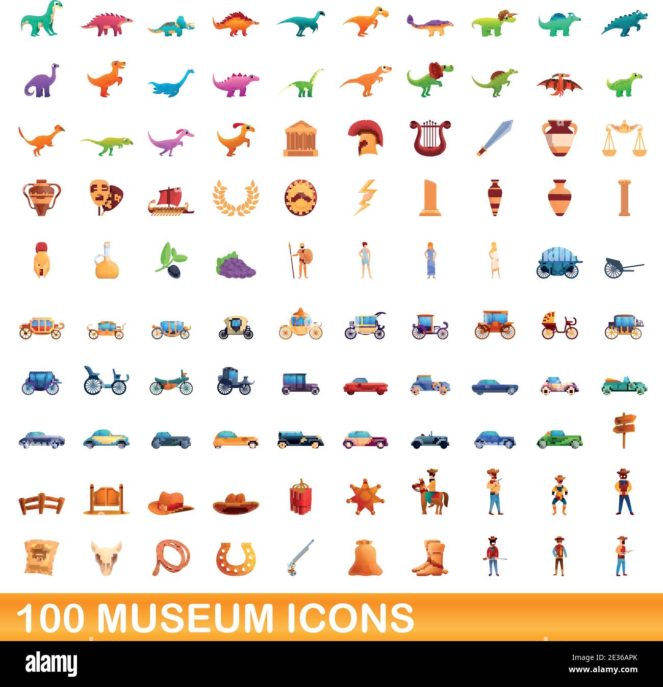 100 museum icons set. Cartoon illustration of 100 museum icons vector ...