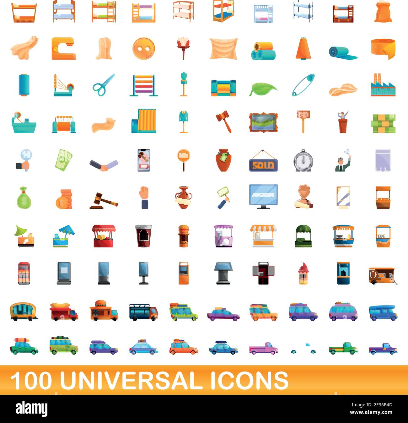 100 universal icons set. Cartoon illustration of 100 universal icons ...