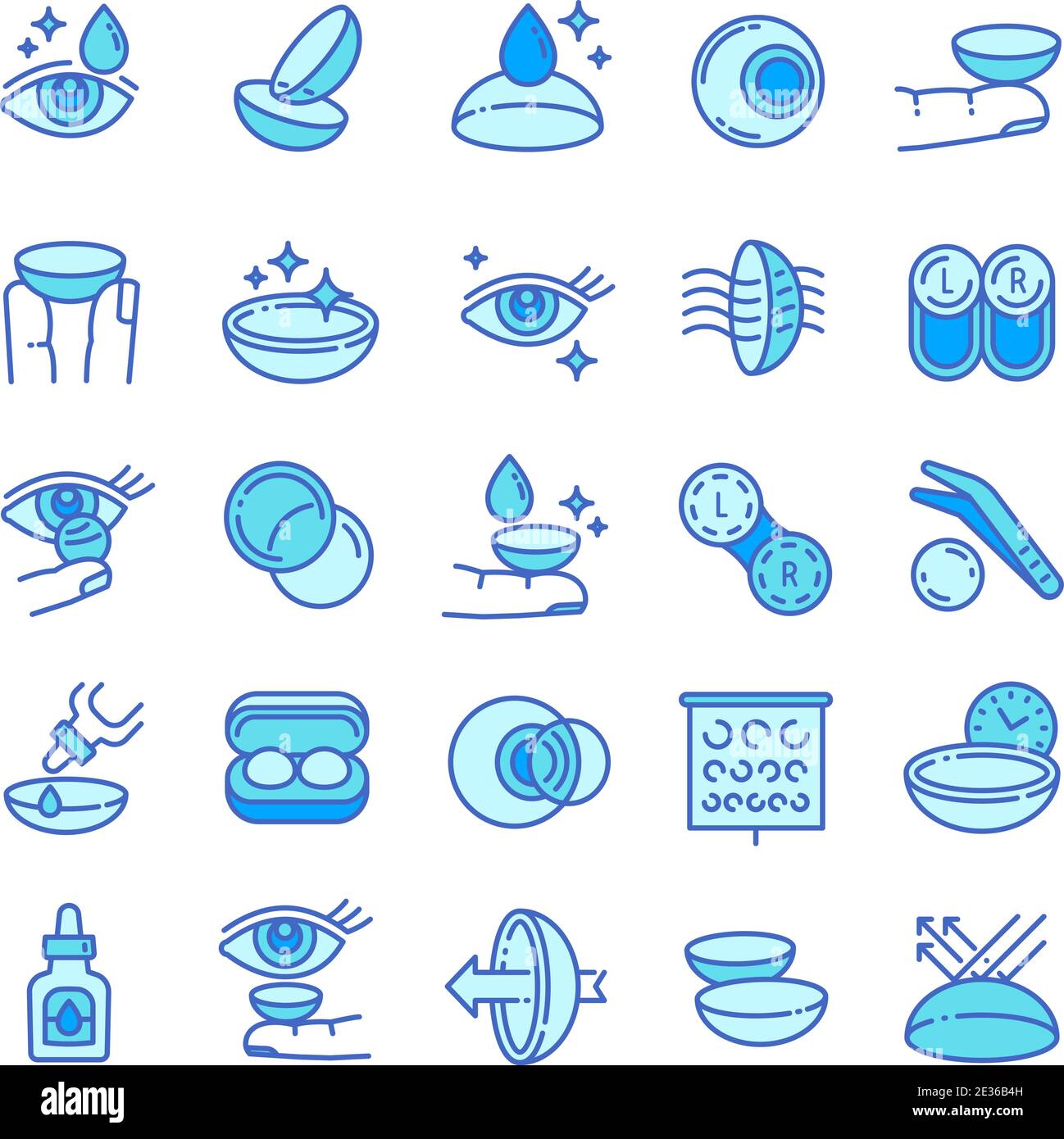 Contact lens icons set. Outline set of contact lens vector icons for ...
