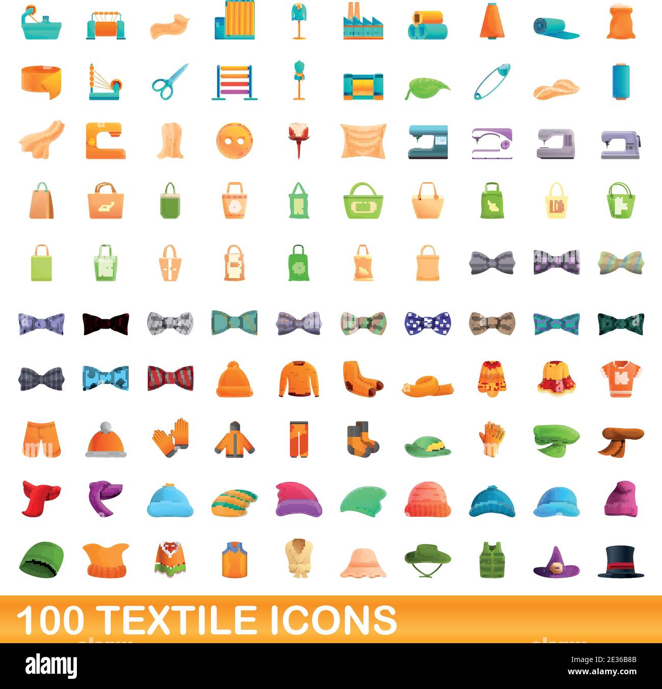100 textile icons set. Cartoon illustration of 100 textile icons vector ...