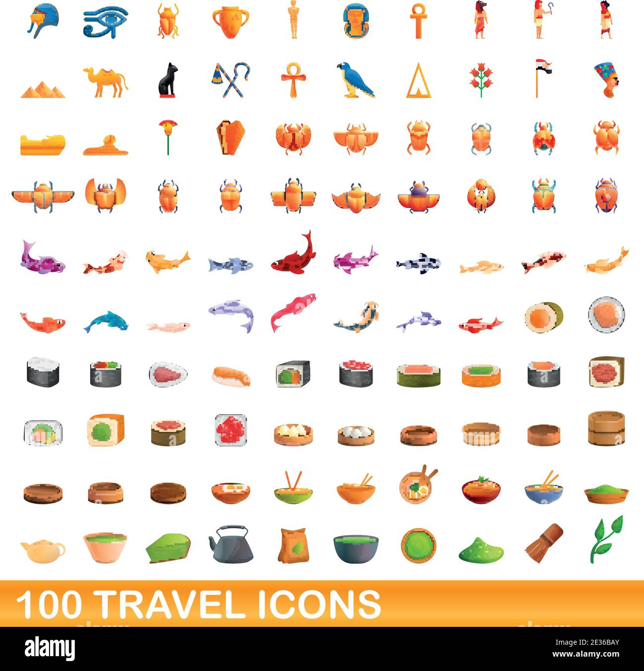 100 travel icons set. Cartoon illustration of 100 travel icons vector ...