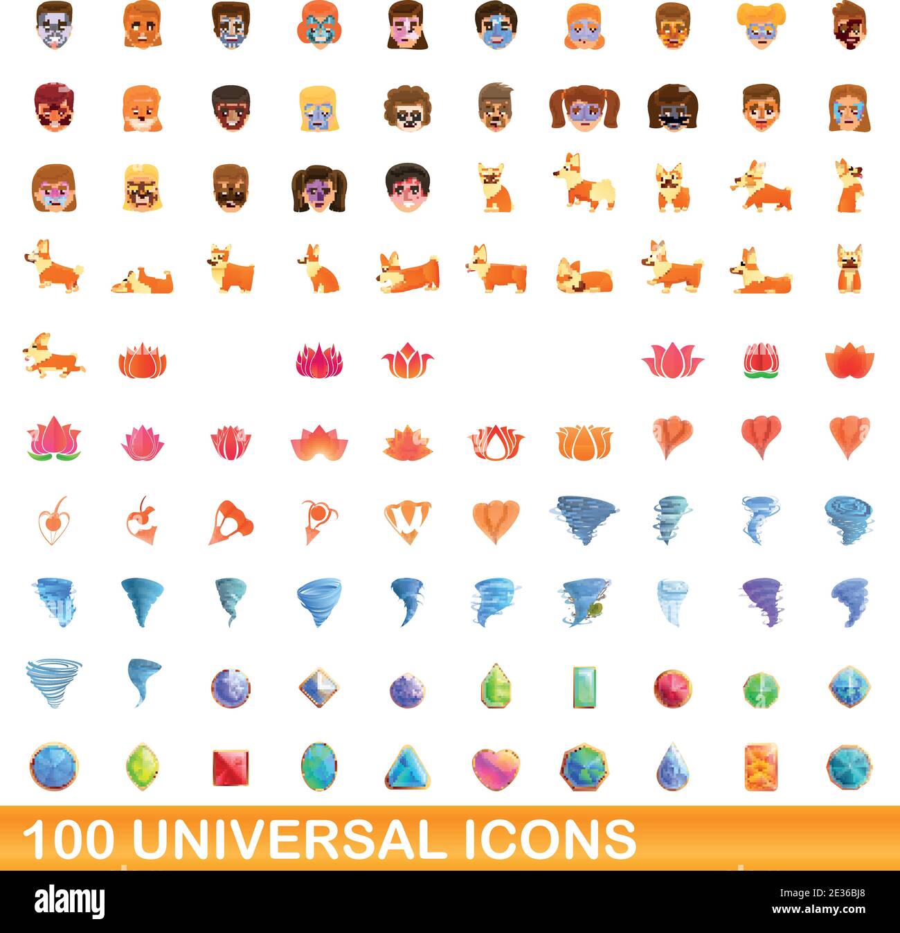 100 universal icons set. Cartoon illustration of 100 universal icons ...